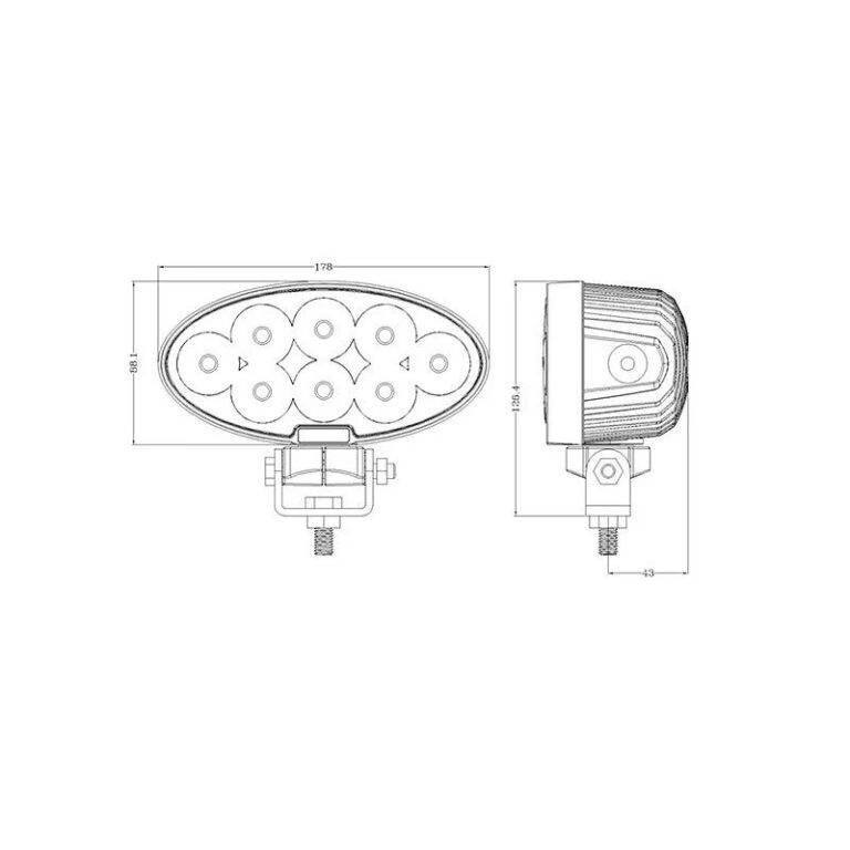 7" 80W Oval LED Work Light with Swivel Bracket - Tough Lighting